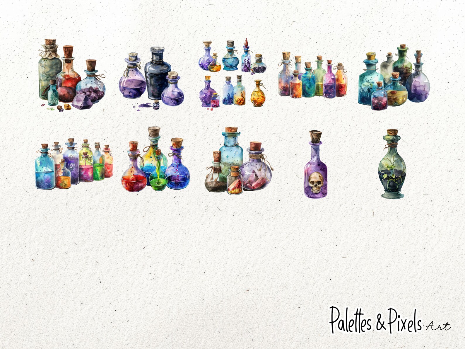 Potion Bottle Watercolor Clipart Bundle, Digital Download Commerical ...