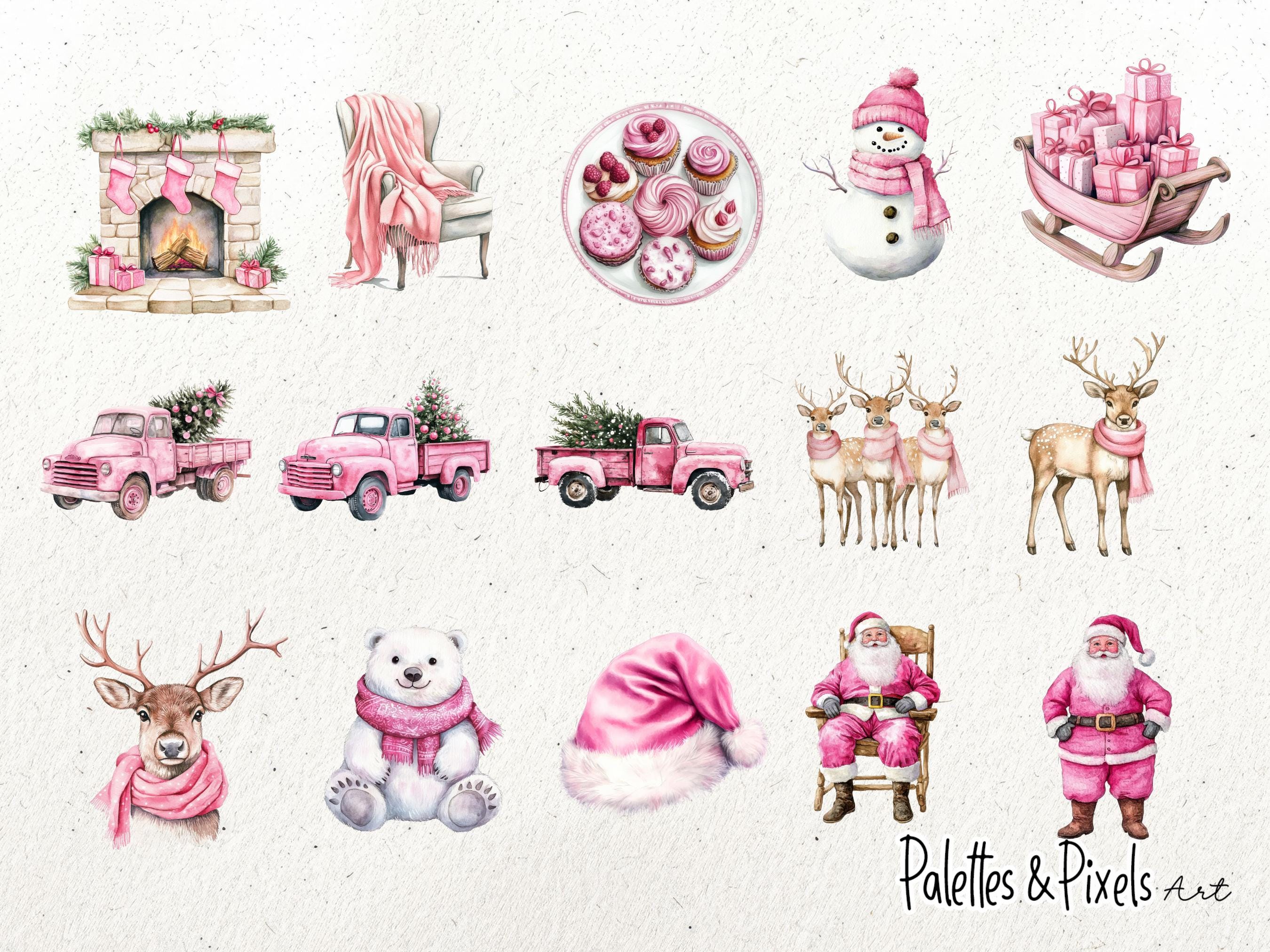 75 Pink Pastel Christmas Clipart Pack, Commerical Use, Festive Holiday ...
