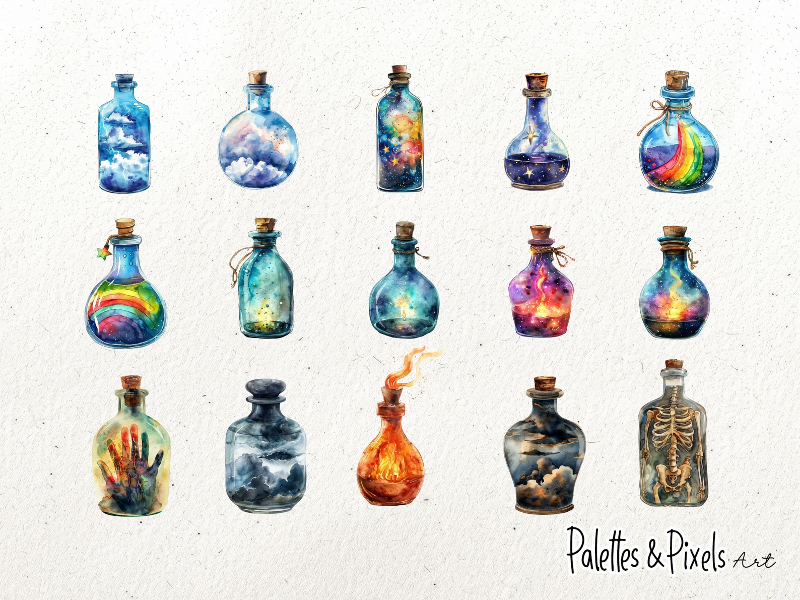 Potion Bottle Watercolor Clipart Bundle, Digital Download Commerical ...