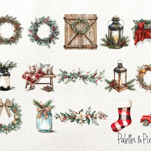 90 Farmhouse Christmas Clipart Pack, Commerical Use, Festive Holiday ...