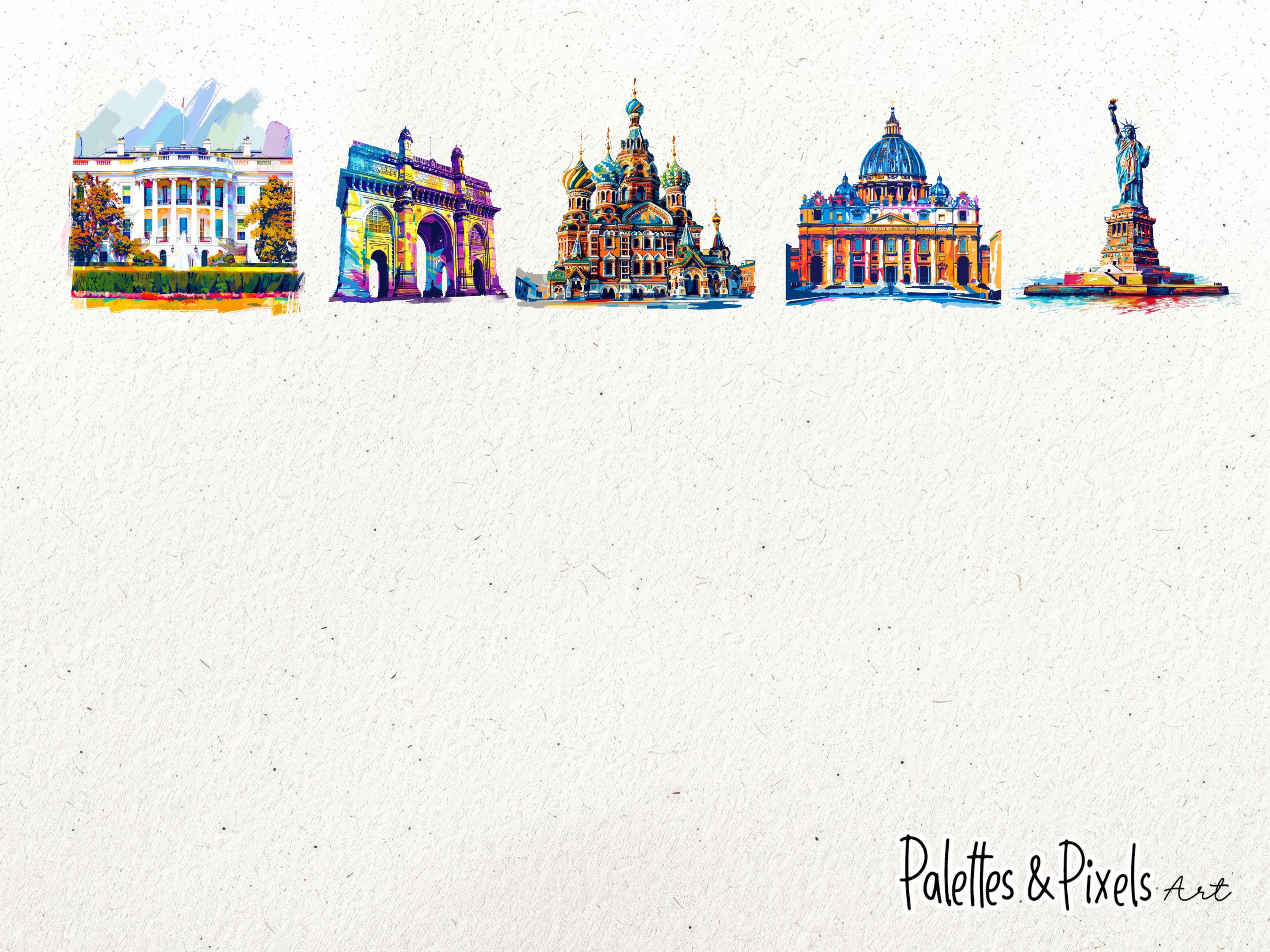 Famous Landmarks Popart Style Clipart Bundle, Commerical Use Artwork ...