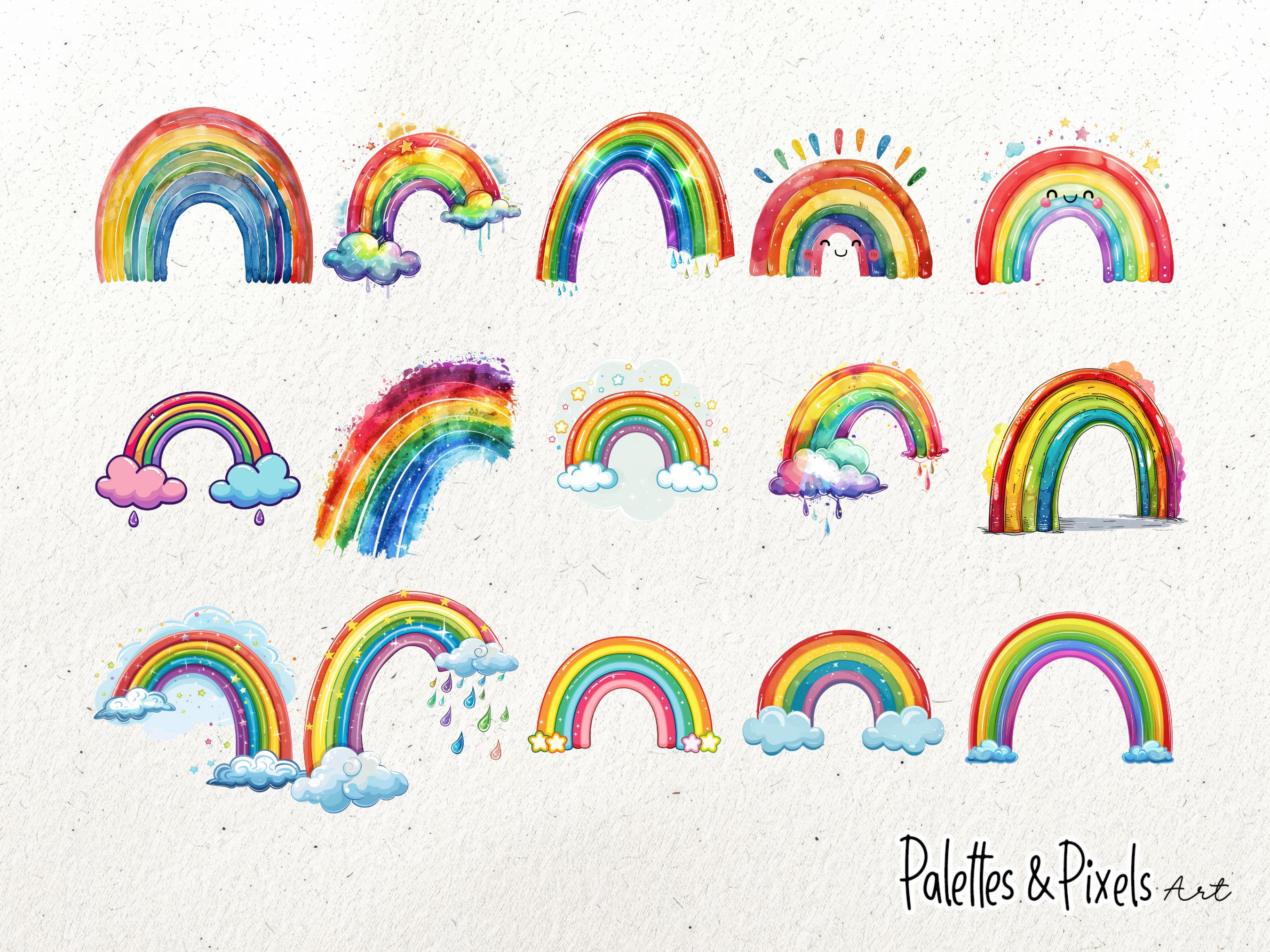 Rainbows Clipart Bundle, Digital Download Commerical Use Art, PNG Clip ...