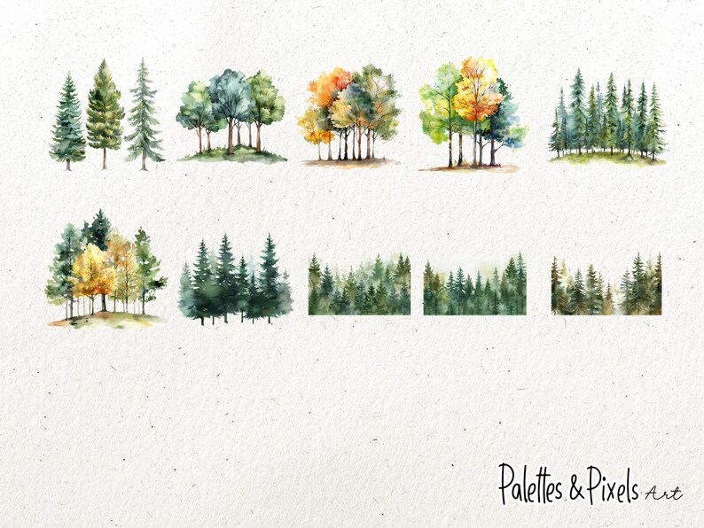 Forest Tree Watercolor Clipart Bundle, Digital Download Commerical Use ...