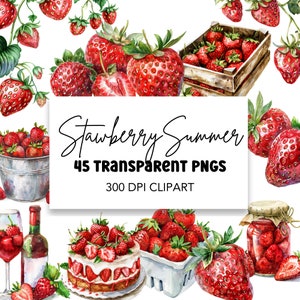 Strawberry Watercolor Clipart Bundle, Summer Strawberries, Frames and ...