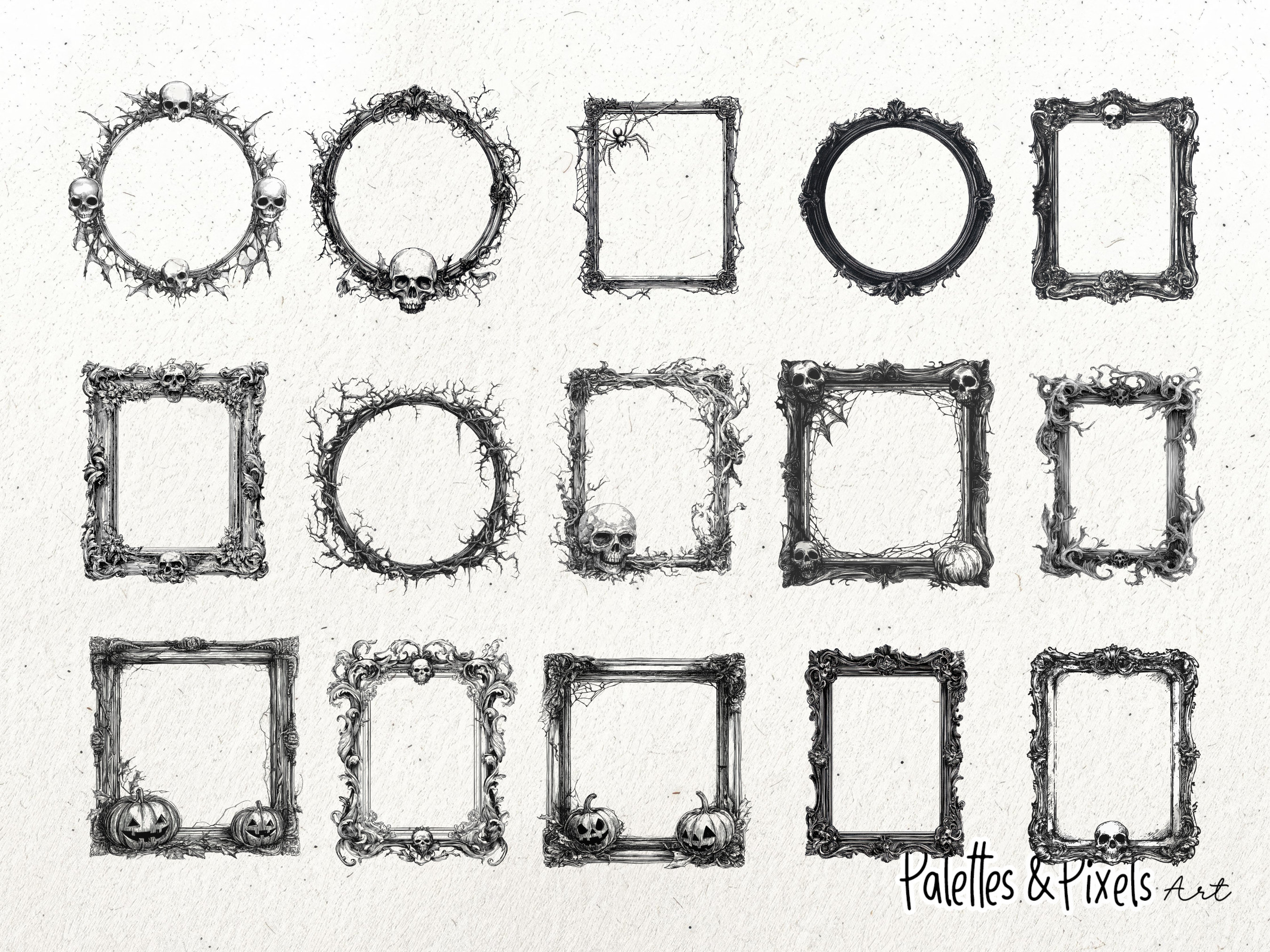 Spooky Halloween Frame Clipart Pack, Digital Download Commerical Use ...
