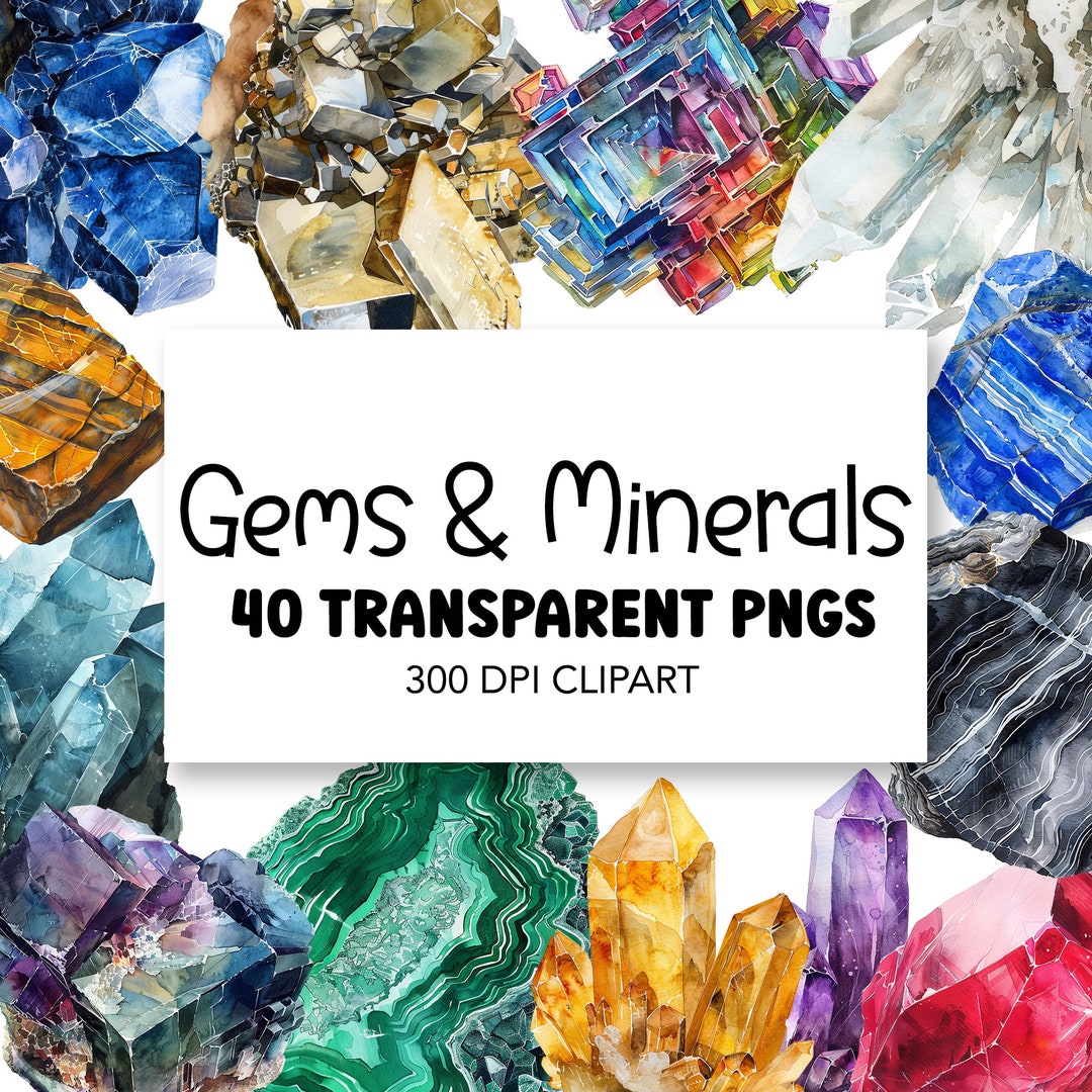 Gem and Minerals Watercolor Clipart Pack, Commerical Use PNG Digital ...