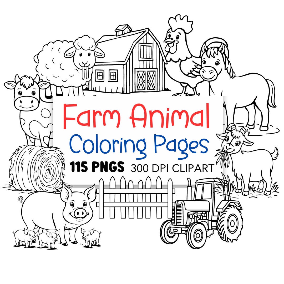 115 Farm Animal Coloring Book Pages, Digital Coloring Clipart Pages for ...