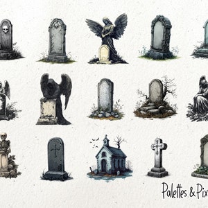 Halloween Graveyard Tombstone Clipart Pack, PNG Commerical Use, Digital ...