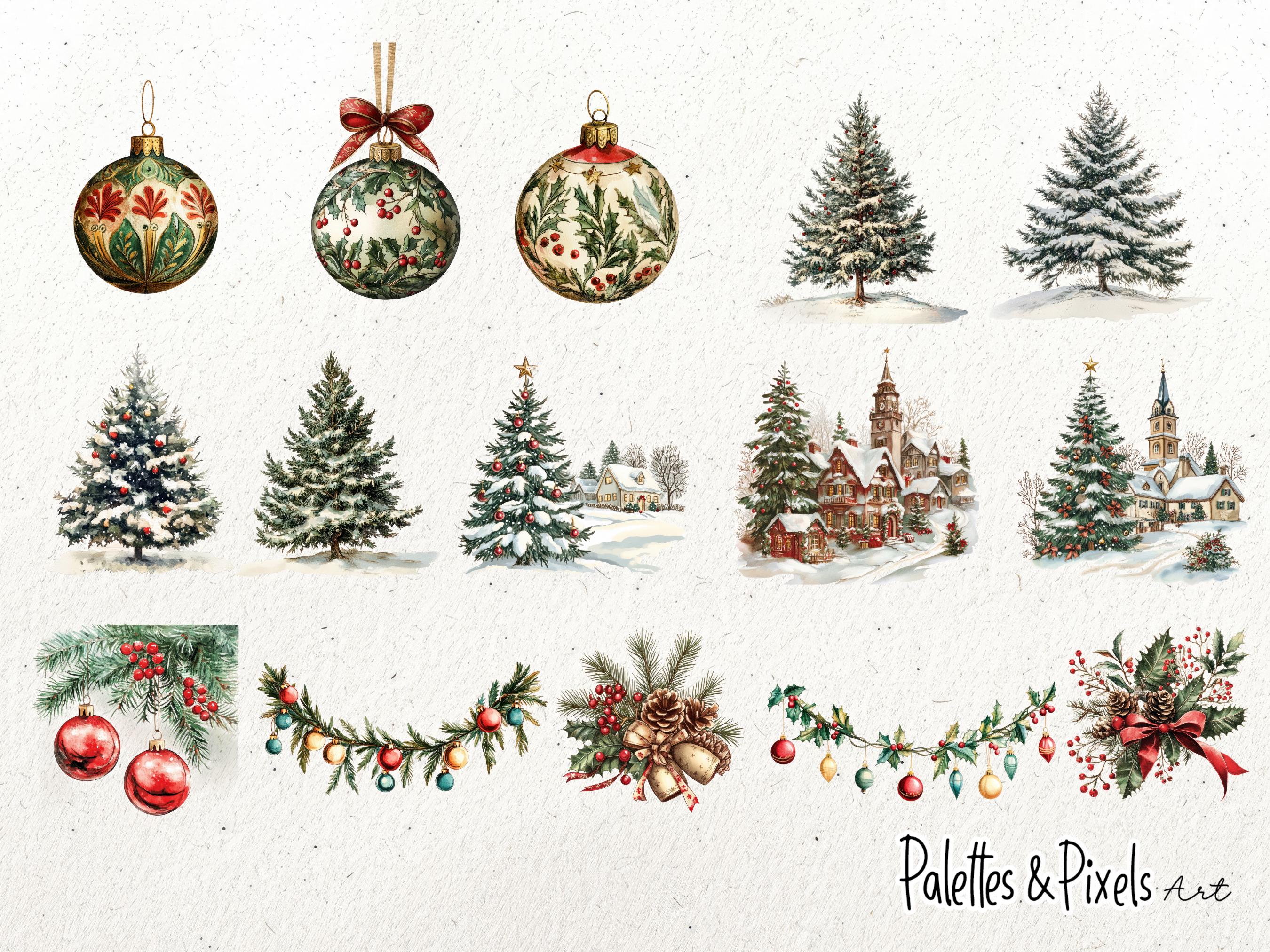 Vintage Christmas Clipart Pack, Commerical Use PNG Retro Classic ...