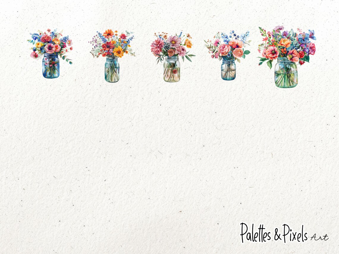 Mason Jar Flowers Clipart Bundle, Digital Download Commerical Use Art ...