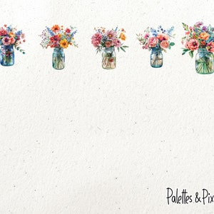 Mason Jar Flowers Clipart Bundle, Digital Download Commerical Use Art ...