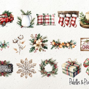 90 Farmhouse Christmas Clipart Pack, Commerical Use, Festive Holiday ...