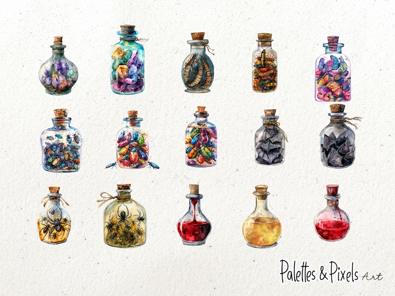 Potion Bottle Watercolor Clipart Bundle, Digital Download Commerical ...