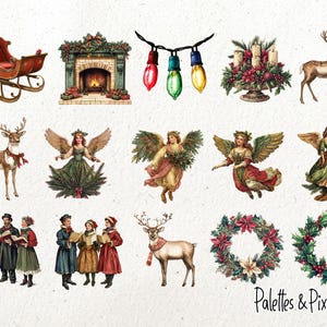 Vintage Christmas Clipart Pack, Commerical Use PNG Retro Classic ...