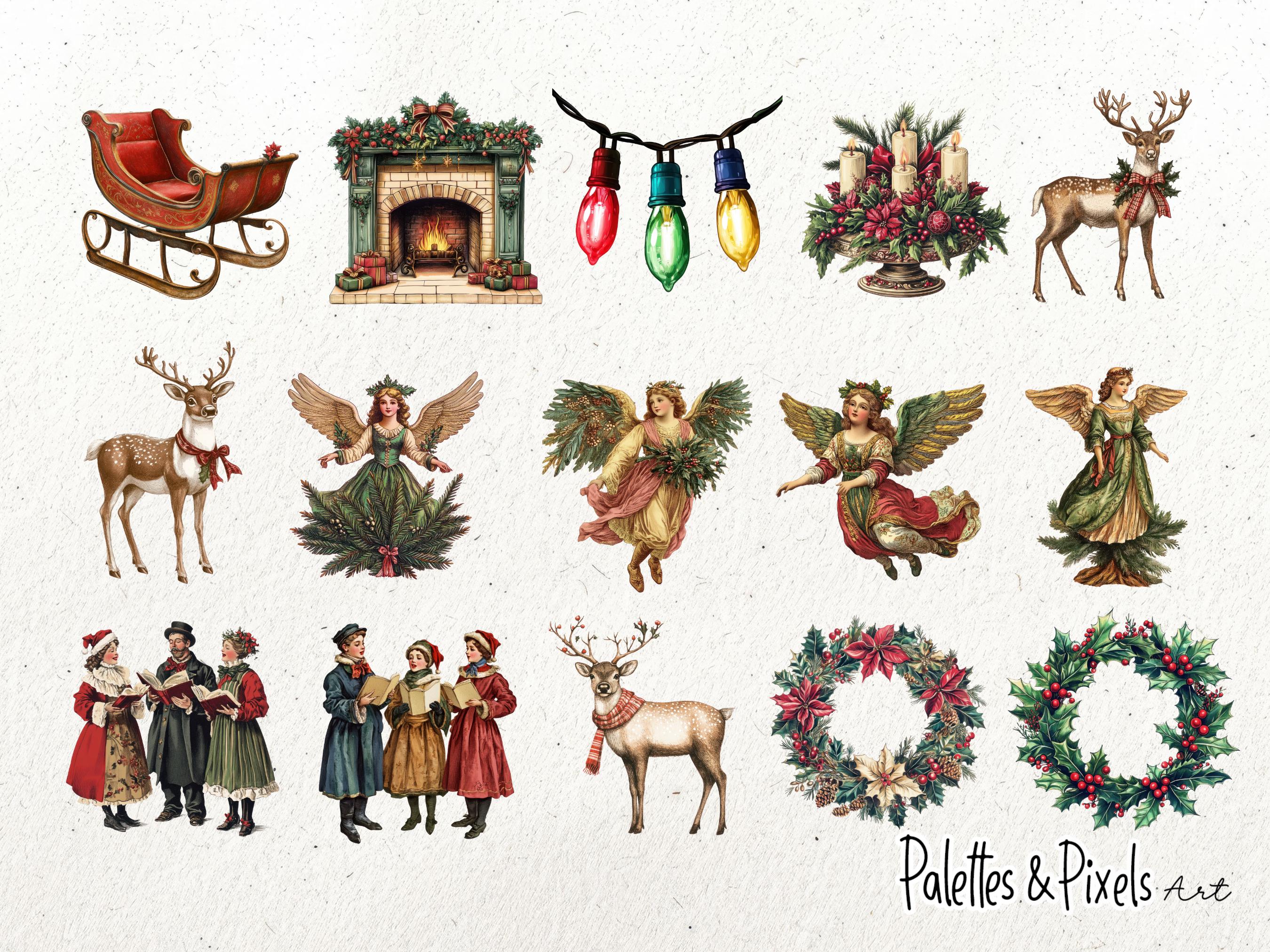 Vintage Christmas Clipart Pack, Commerical Use PNG Retro Classic ...