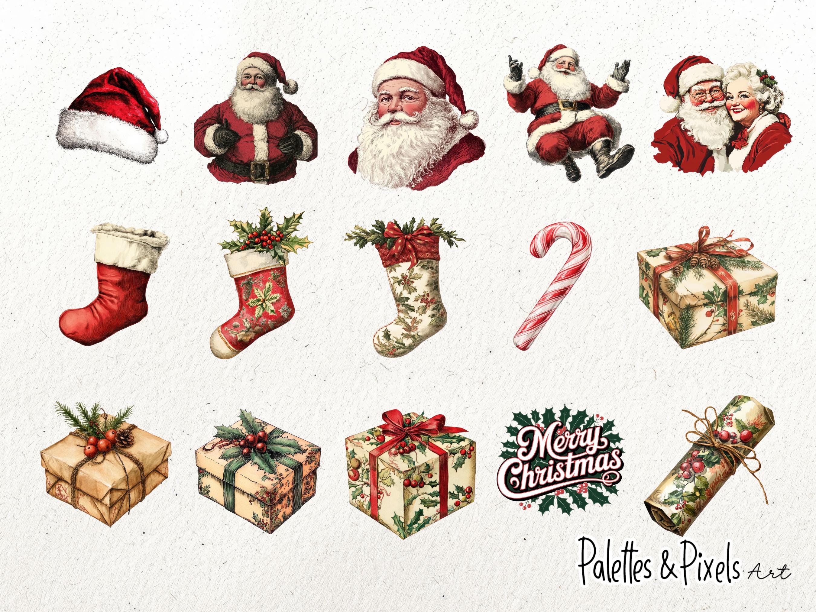 Vintage Christmas Clipart Pack, Commerical Use PNG Retro Classic ...