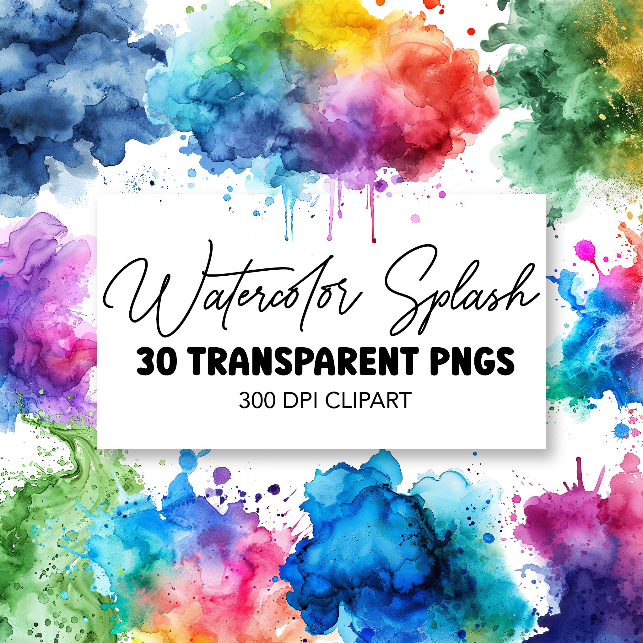Watercolor Splash Clipart, Paint Splatter Ink Graphics PNG Commerical ...