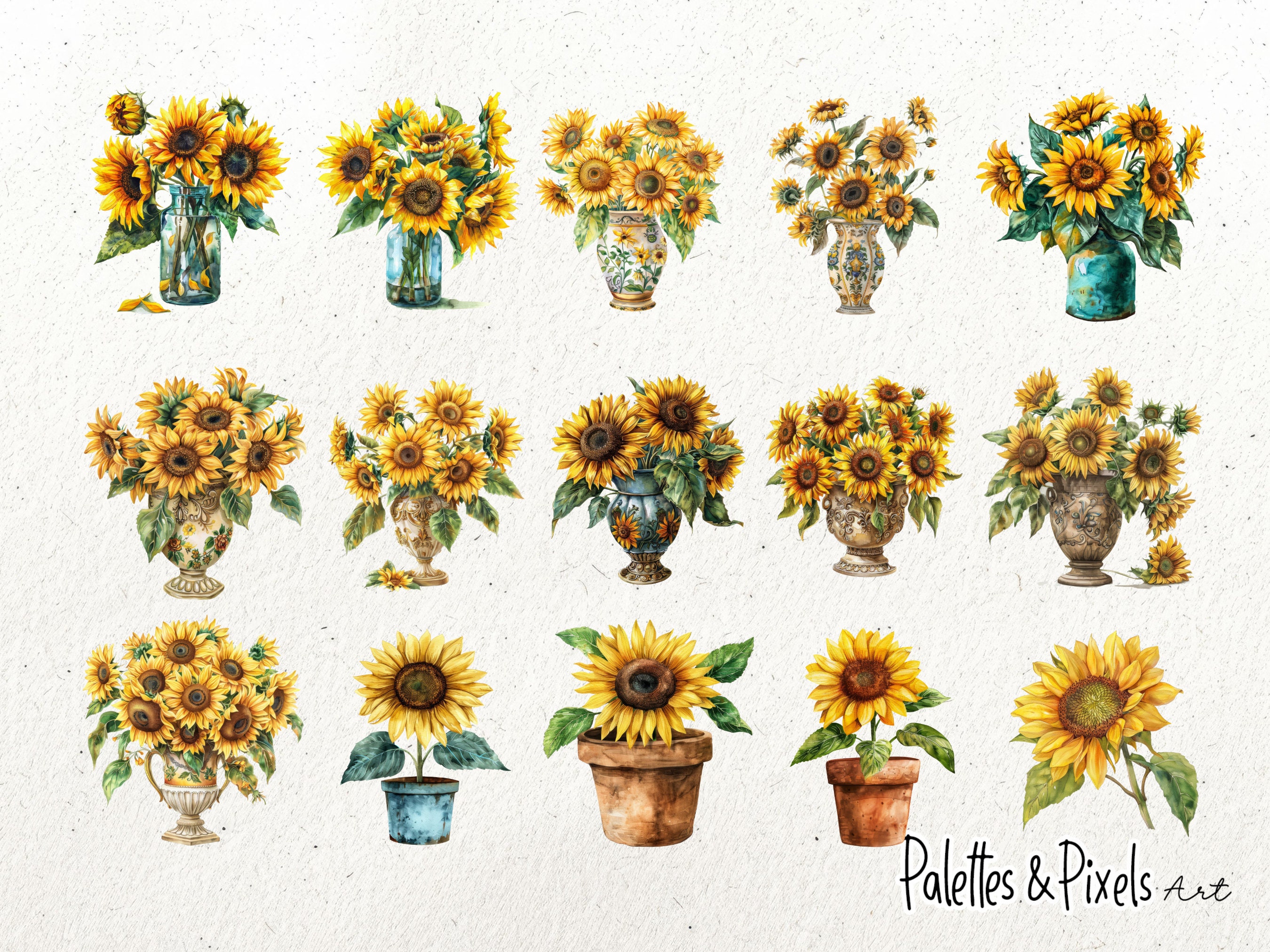 Sunflower Clipart Bundle, Digital Download Commerical Use Art, PNG Clip ...