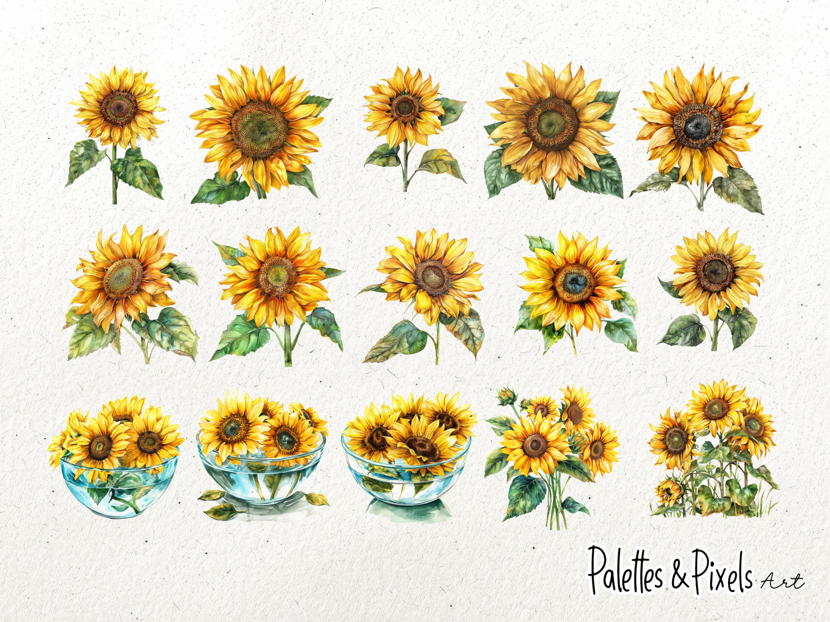 Sunflower Clipart Bundle, Digital Download Commerical Use Art, PNG Clip ...