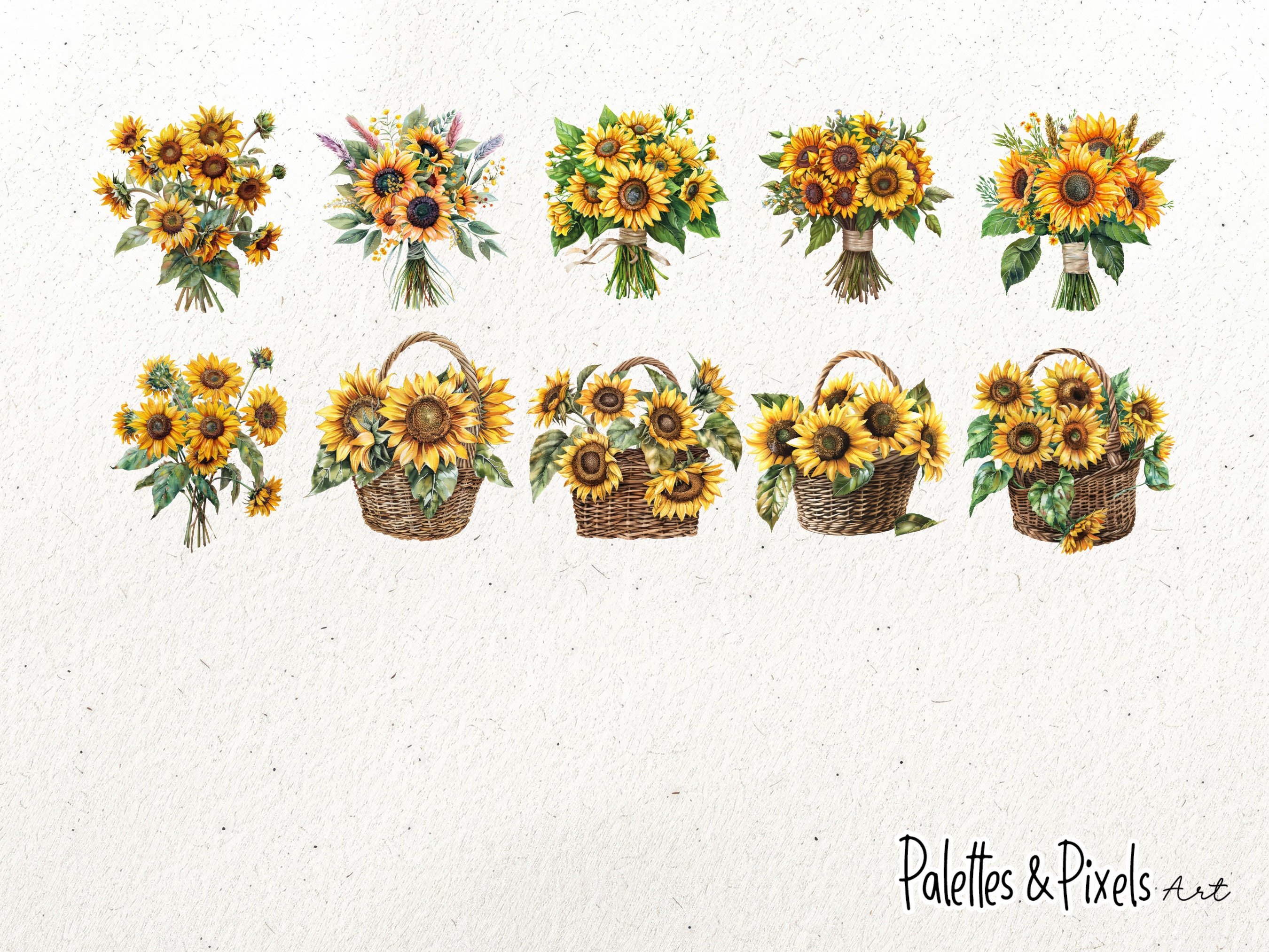 Sunflower Clipart Bundle, Digital Download Commerical Use Art, PNG Clip ...