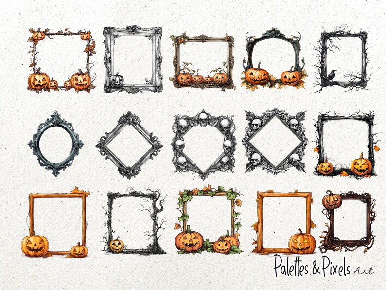 Spooky Halloween Frame Clipart Pack, Digital Download Commerical Use ...