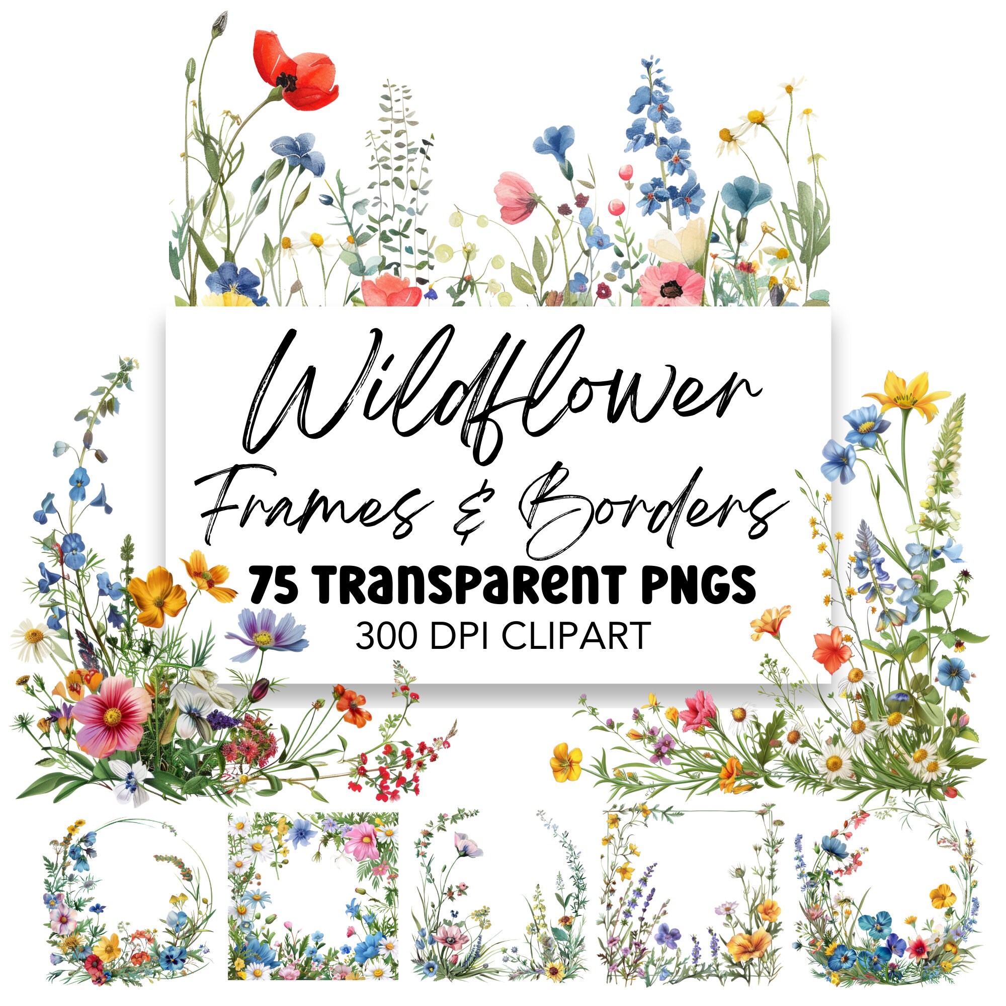 Wildflower Frames and Borders Clipart Bundle, Digital Download ...