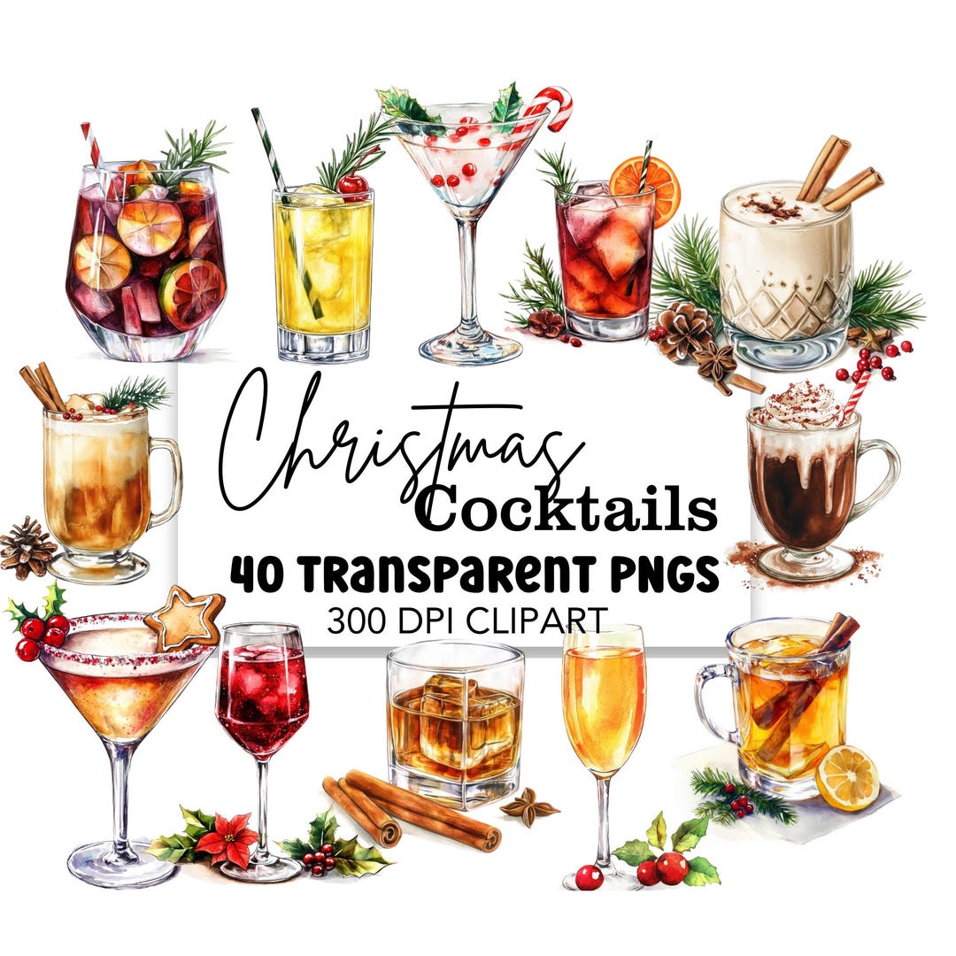 Christmas Cocktails Holiday Drinks Clipart Pack, Commerical Use ...