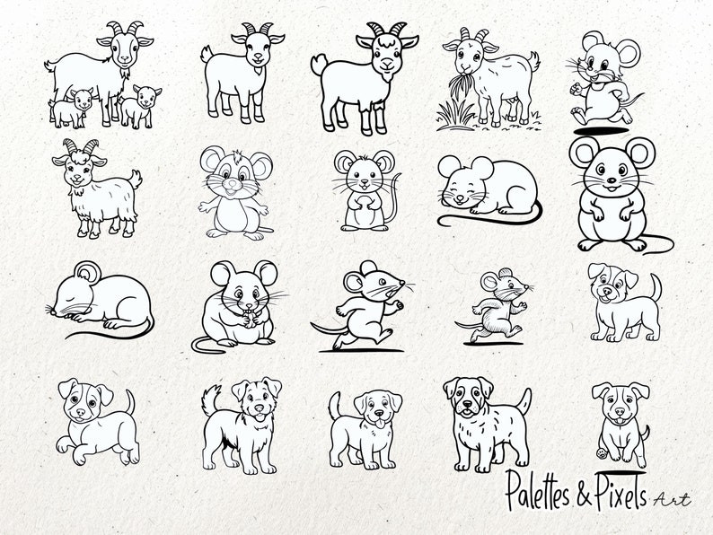 Farm Animal Clipart Pack, 150 Black and White Coloring Book Images - Etsy