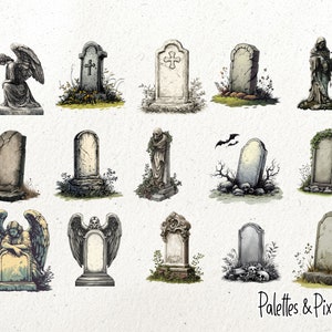 Halloween Graveyard Tombstone Clipart Pack, PNG Commerical Use, Digital ...
