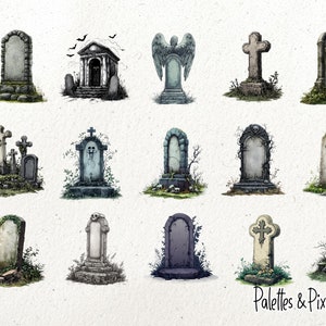 Halloween Graveyard Tombstone Clipart Pack, PNG Commerical Use, Digital ...