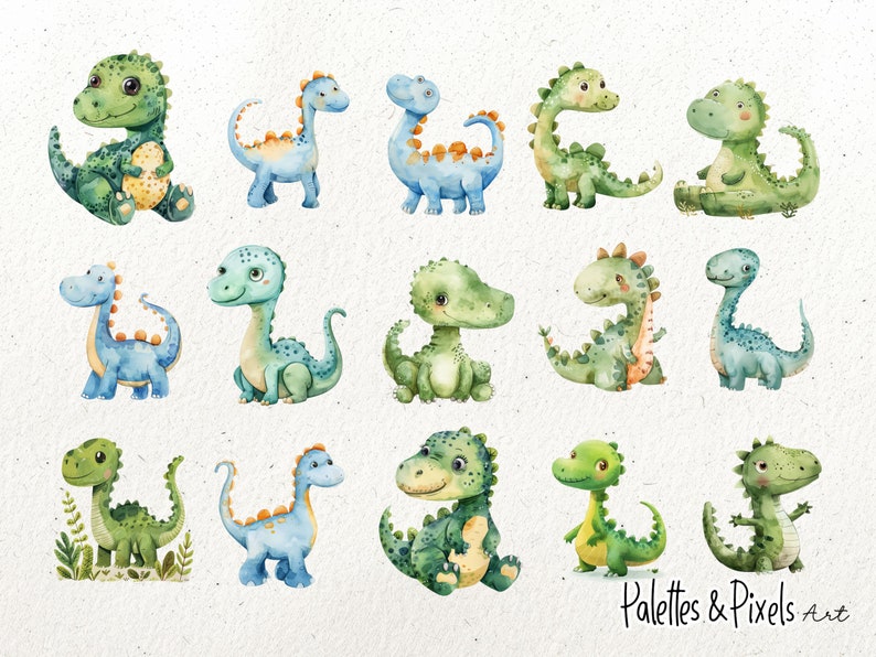 Cute Dinosaur Clipart Bundle, Digital Download Commerical Use Art, PNG ...