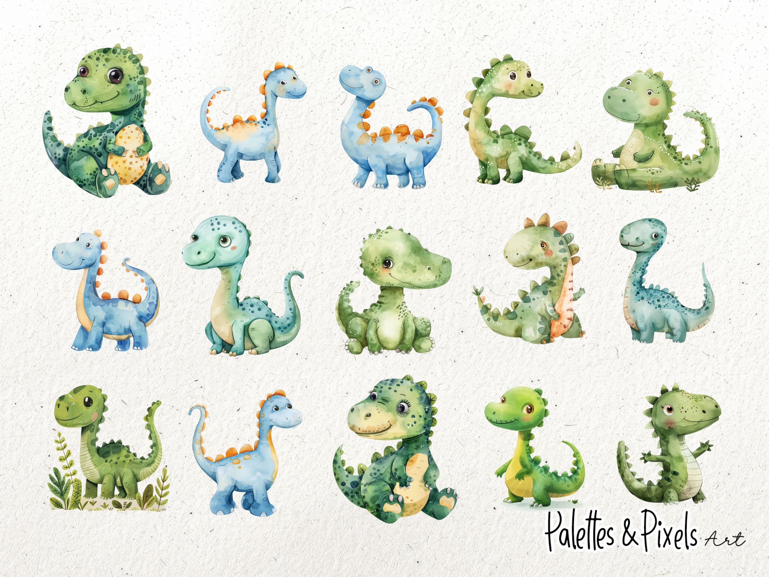Cute Dinosaur Clipart Bundle, Digital Download Commerical Use Art, PNG ...