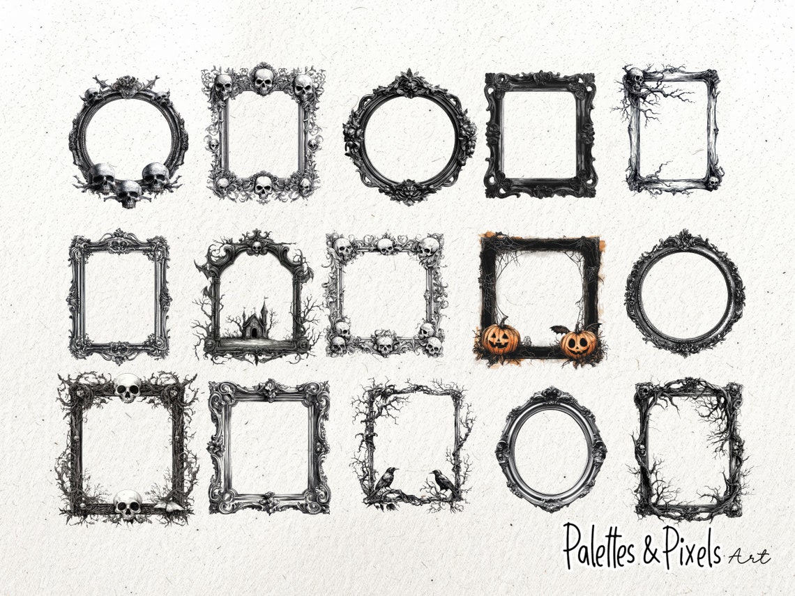 Spooky Halloween Frame Clipart Pack, Digital Download Commerical Use ...