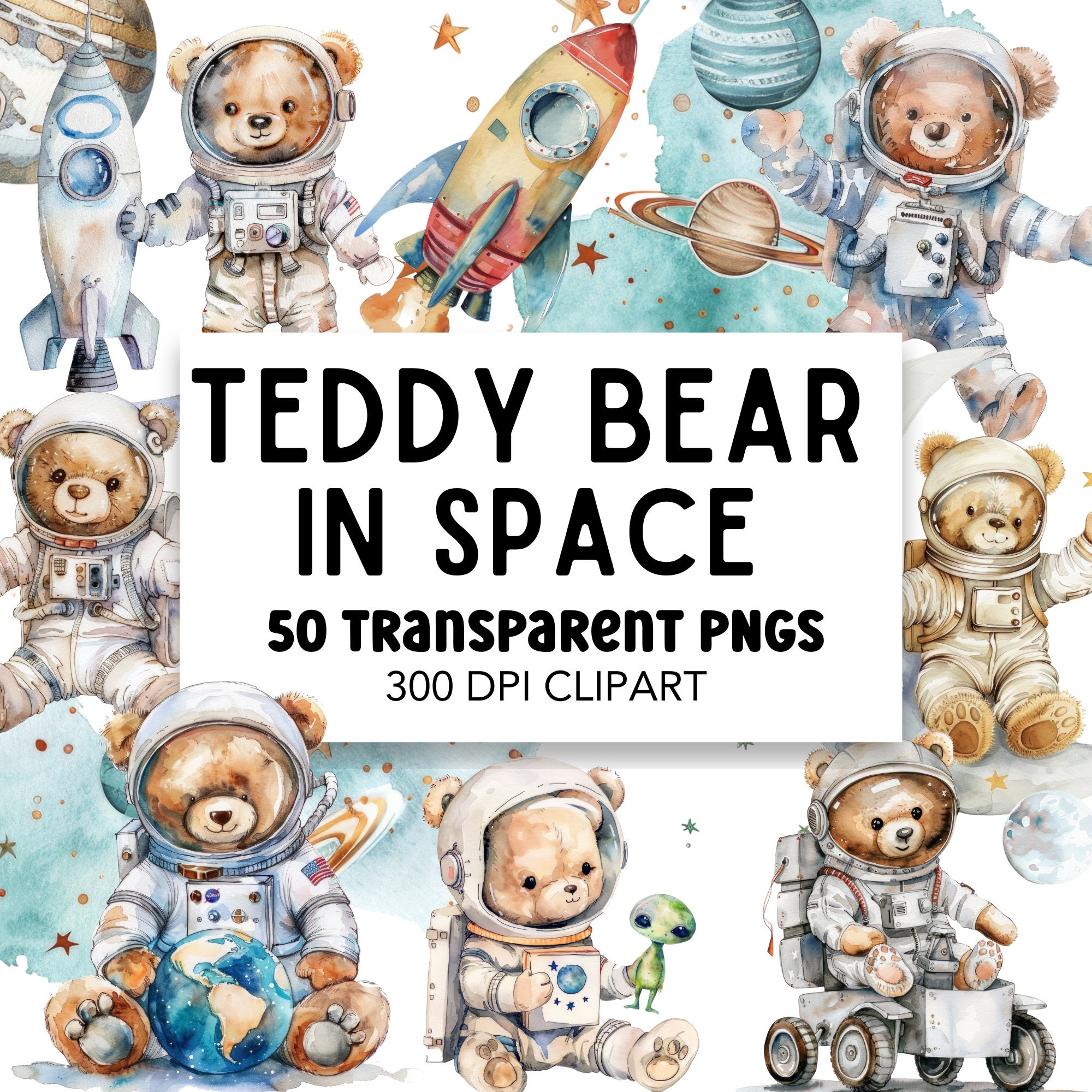 Teddy Bear in Space Clipart Bundle, Digital Download Commerical Use Art ...