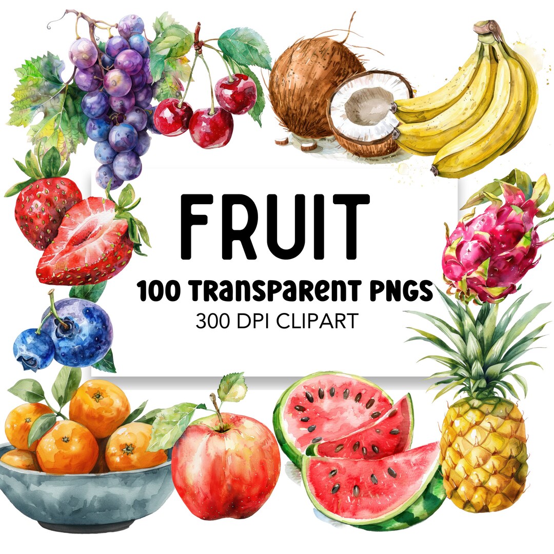 Fruit Clipart Pack, 100 Watercolor Fruit Themed Commerical PNG Art - Etsy