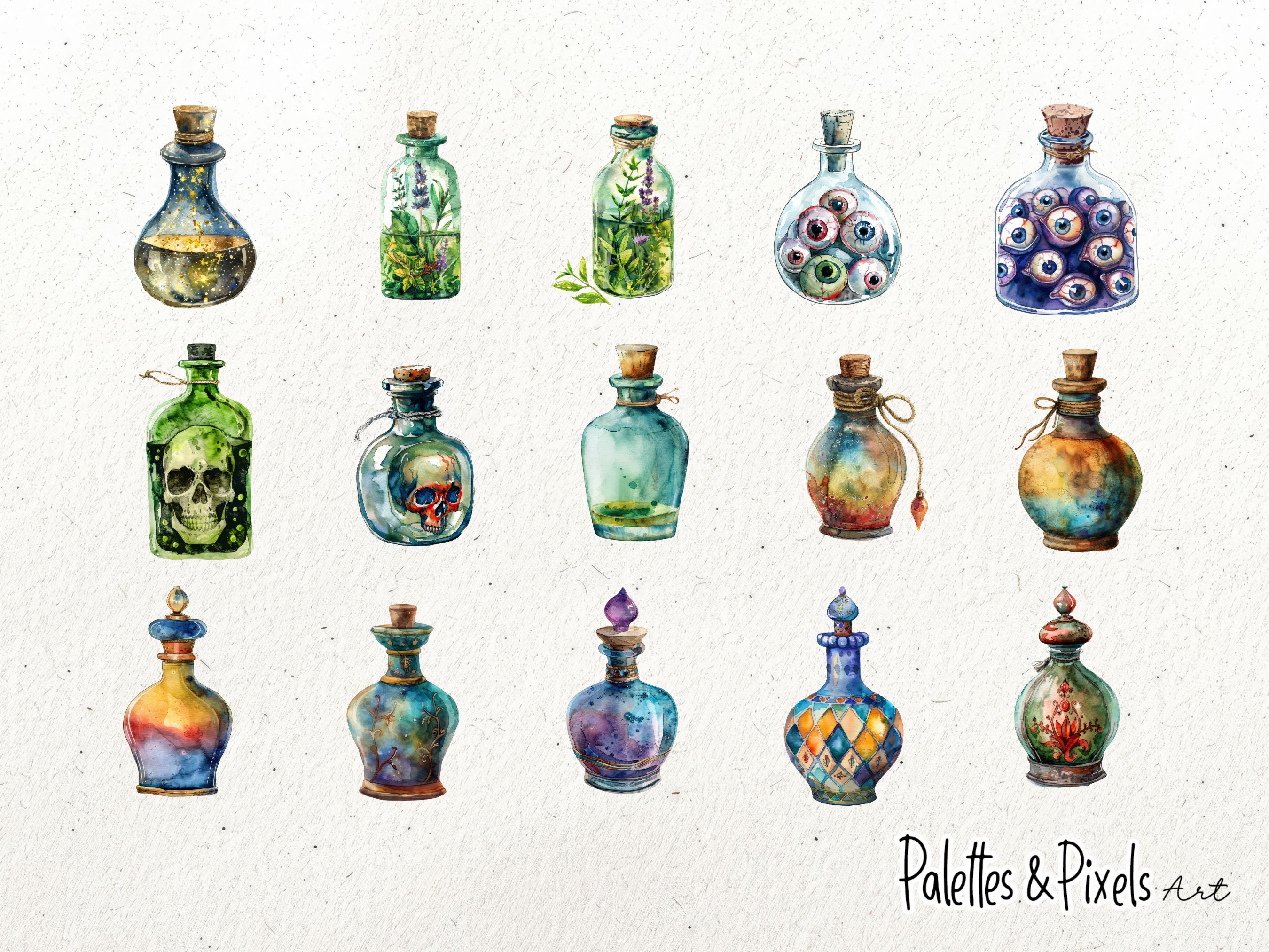 Potion Bottle Watercolor Clipart Bundle, Digital Download Commerical ...