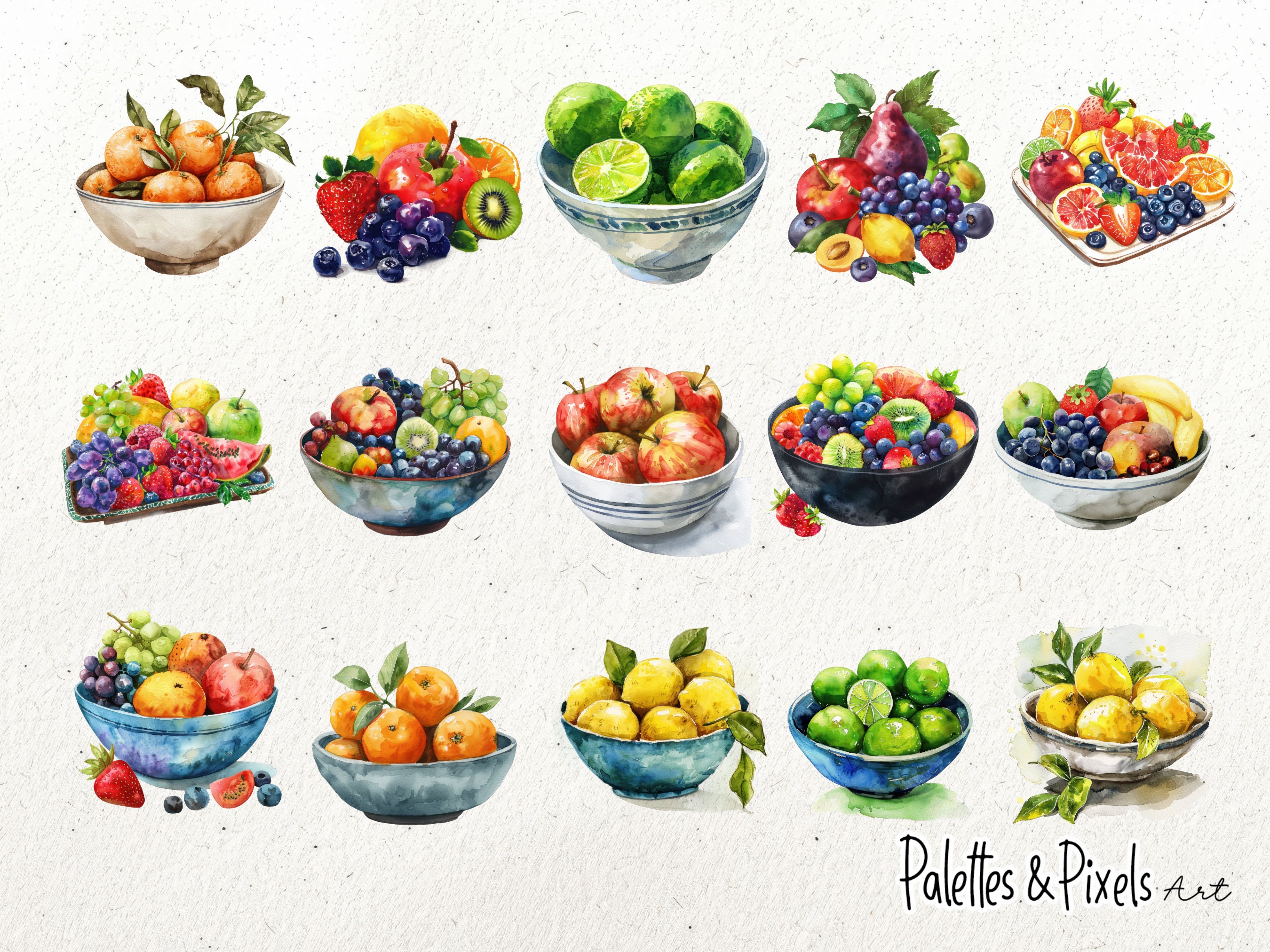 Fruit Clipart Pack, 100 Watercolor Fruit Themed Commerical PNG Art - Etsy