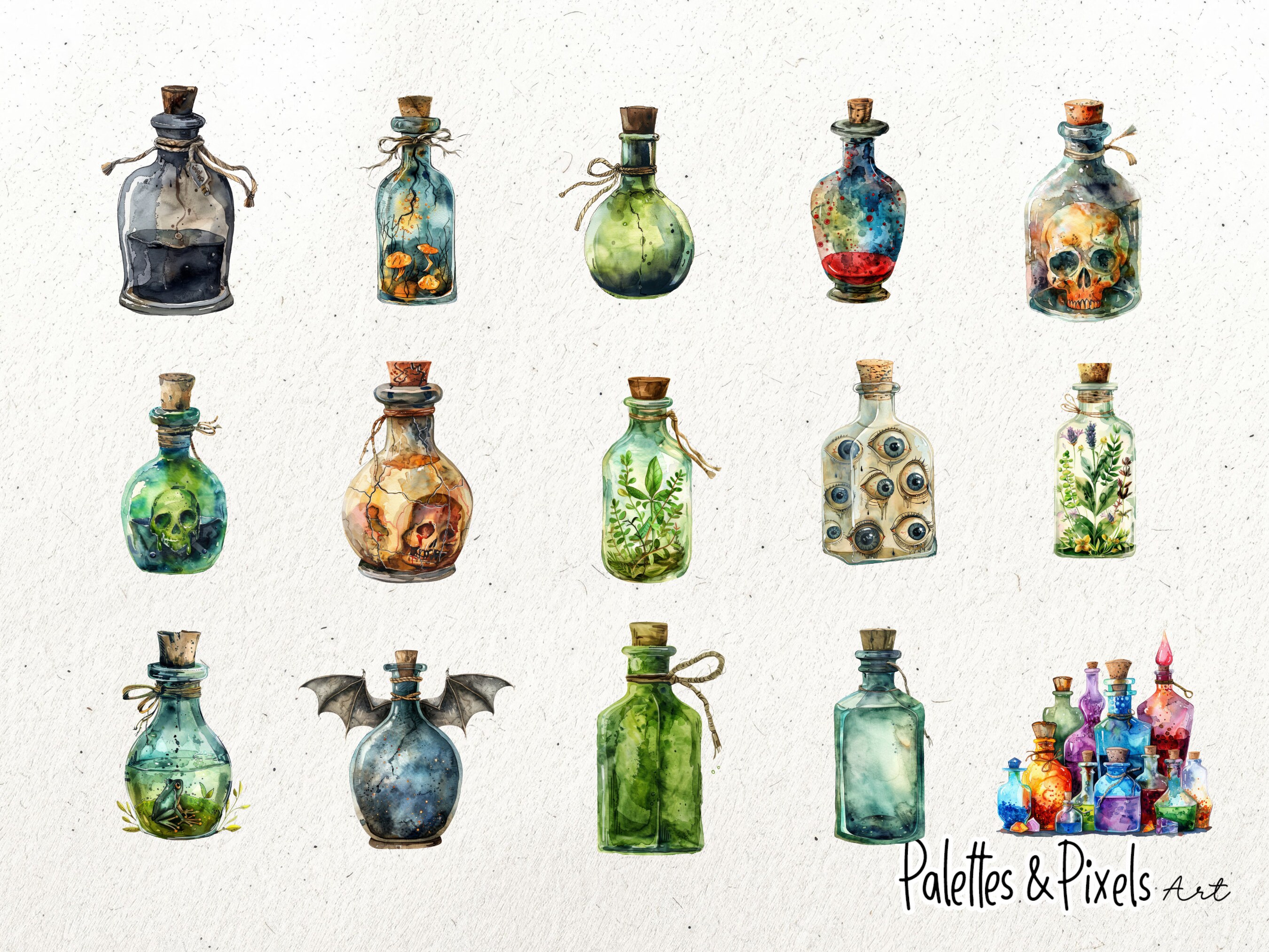 Potion Bottle Watercolor Clipart Bundle, Digital Download Commerical ...
