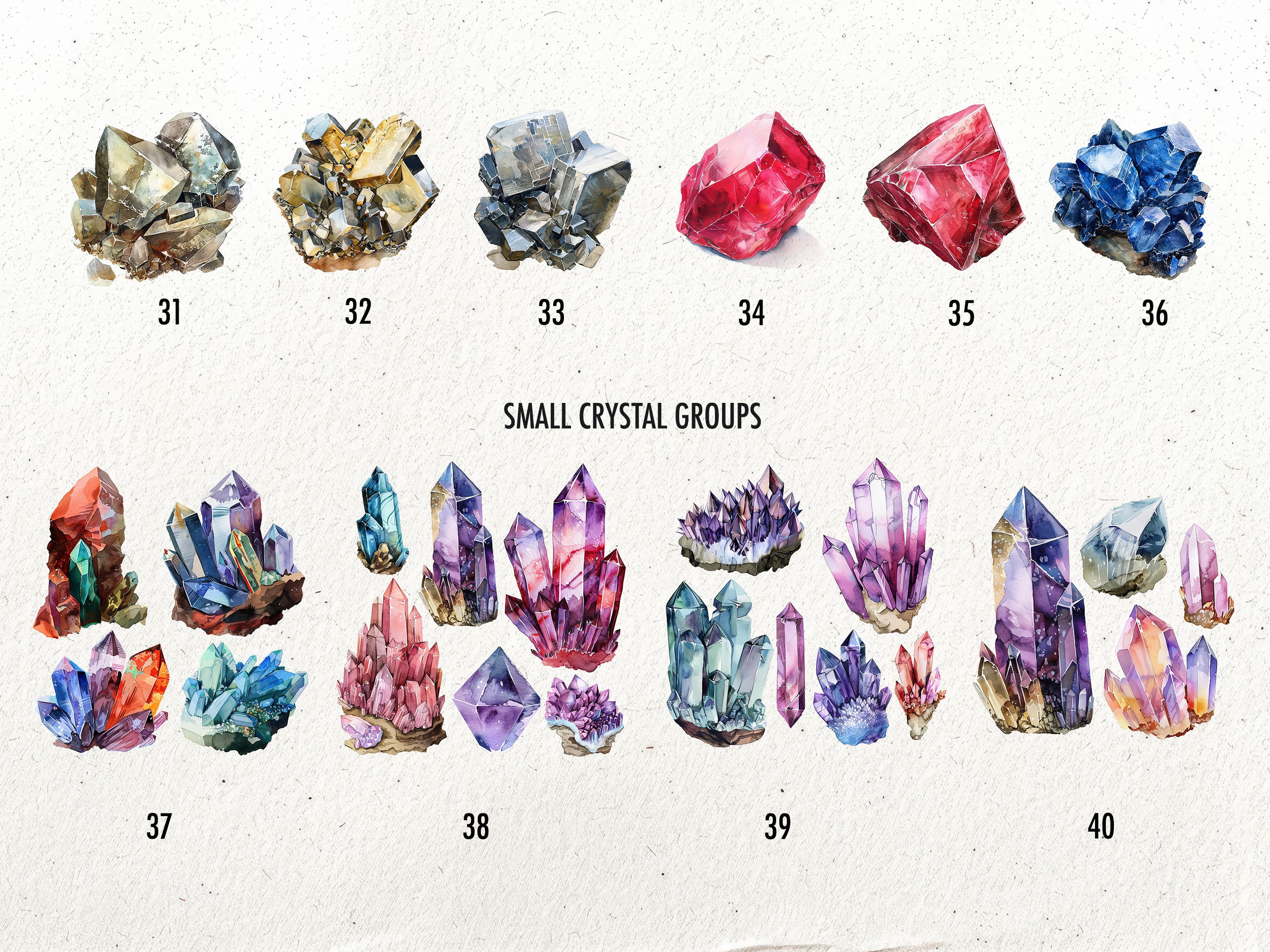 Gem and Minerals Watercolor Clipart Pack, Commerical Use PNG Digital ...