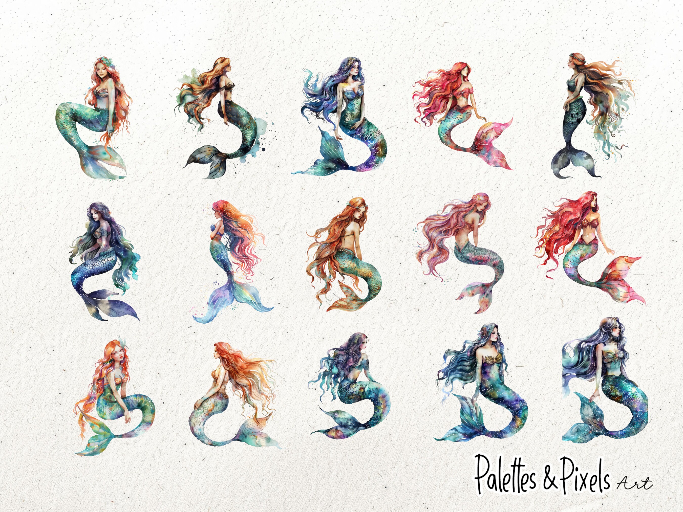 Mermaid Clipart Bundle, Digital Download Commerical Use Art, PNG Clip ...