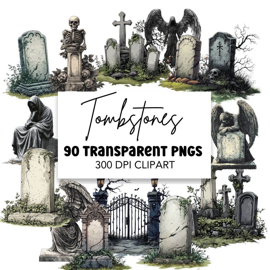 Halloween Graveyard Tombstone Clipart Pack, PNG Commerical Use, Digital ...