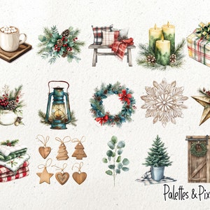 90 Farmhouse Christmas Clipart Pack, Commerical Use, Festive Holiday ...