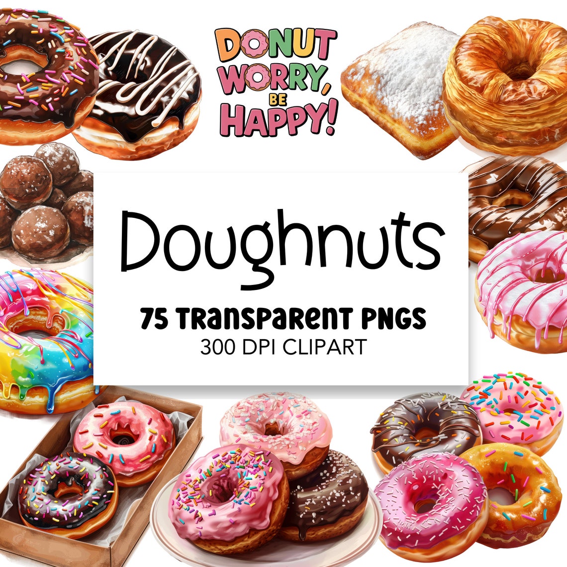 Donuts Doughnuts Sweet Treat Clipart Pack, Commerical Png's Illustrated ...