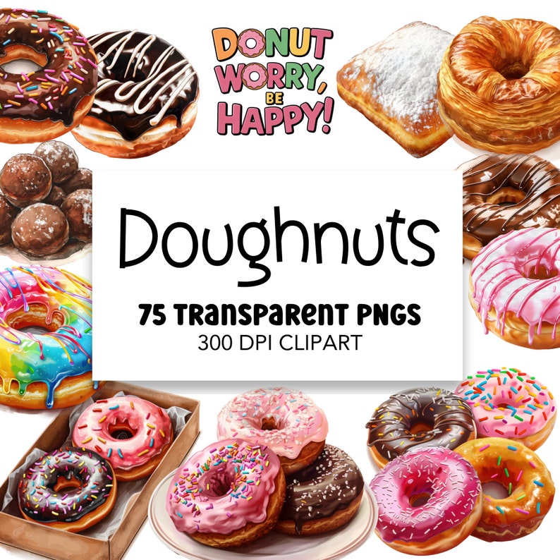 Donuts Doughnuts Sweet Treat Clipart Pack, Commerical Png's Illustrated ...