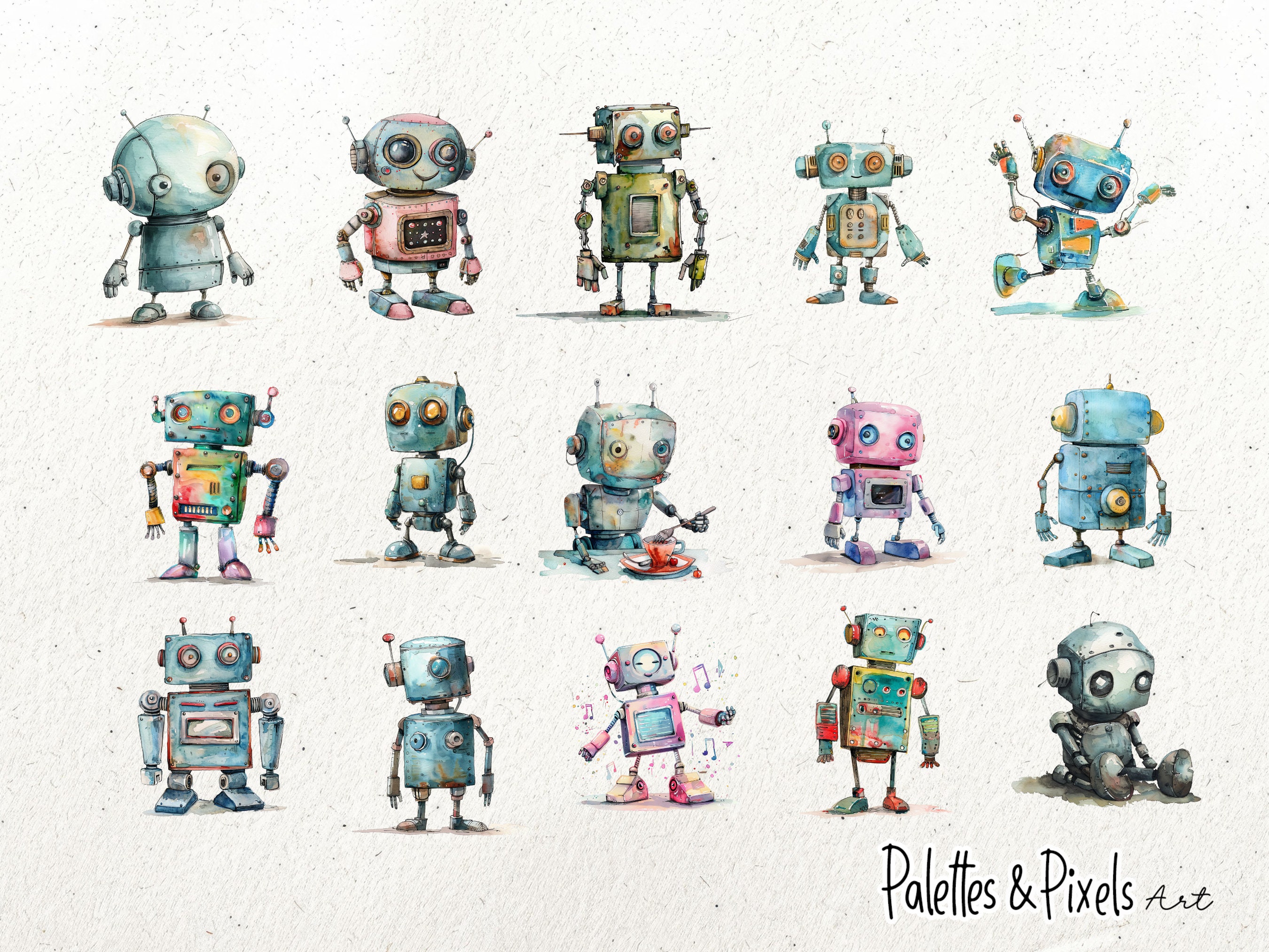 Robot Clipart Bundle, Digital Download Commerical Use Art, PNG Clip Art ...