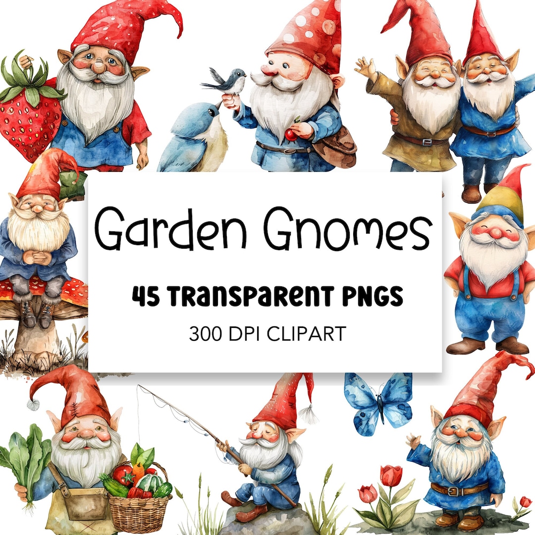 Garden Gnome Clipart Bundle, Digital Download Commerical Use Art ...
