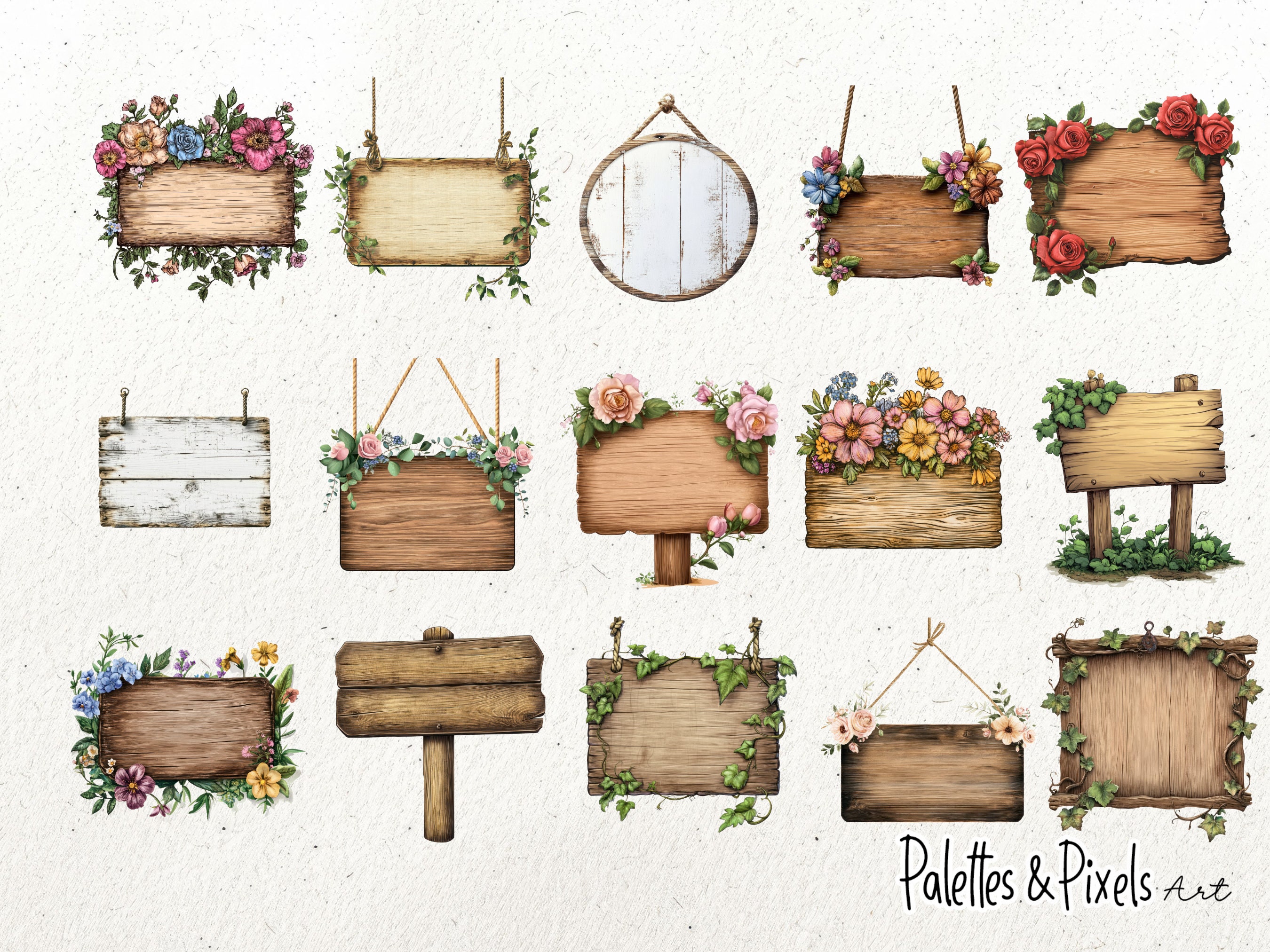 Rustic Farmhouse Blank Wooden Sign Clipart Bundle, Digital Download ...