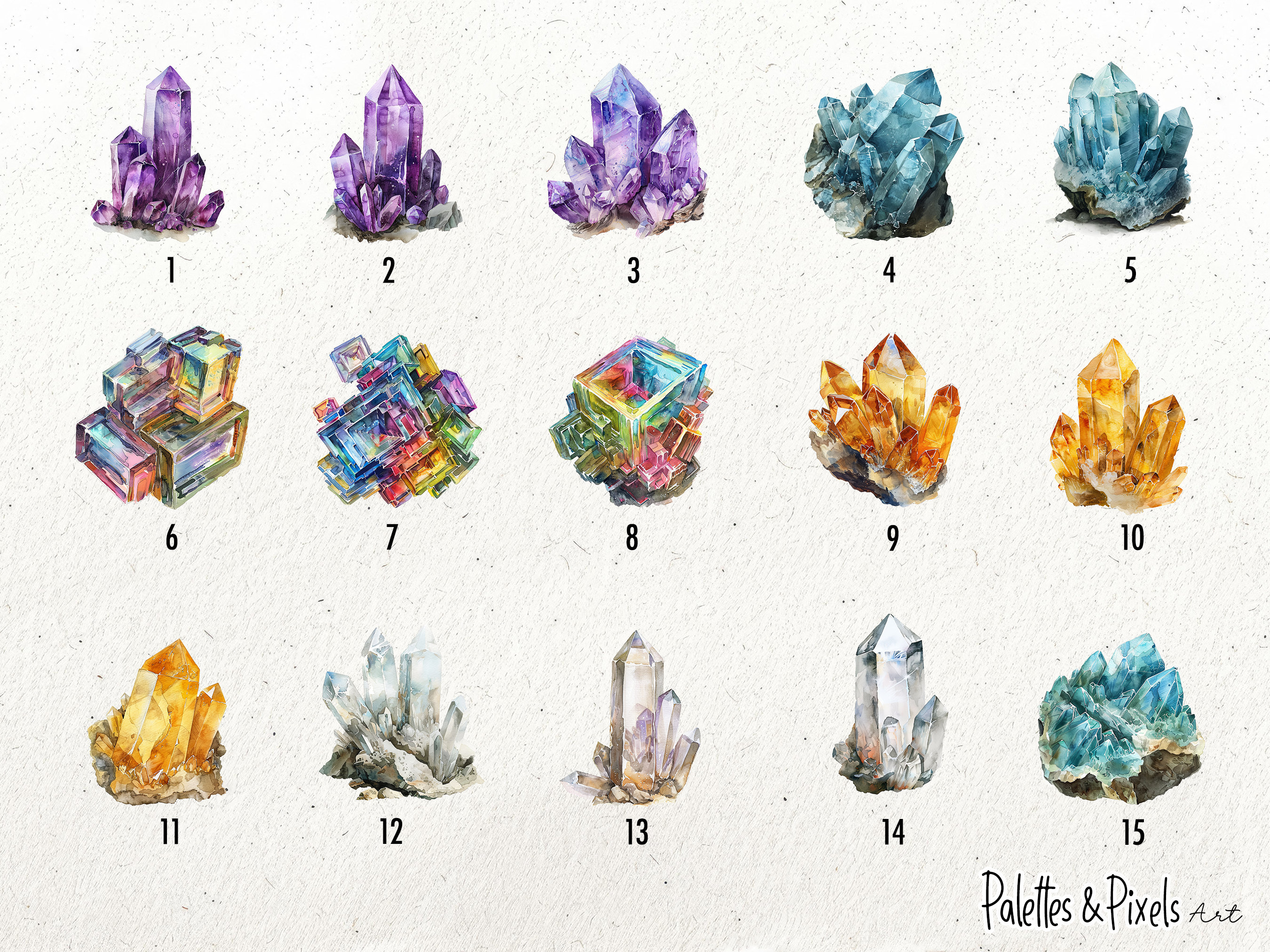 Gem and Minerals Watercolor Clipart Pack, Commerical Use PNG Digital ...