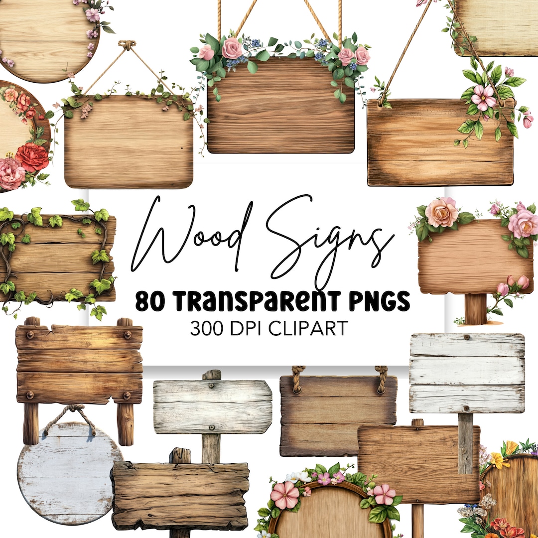 Rustic Farmhouse Blank Wooden Sign Clipart Bundle, Digital Download ...