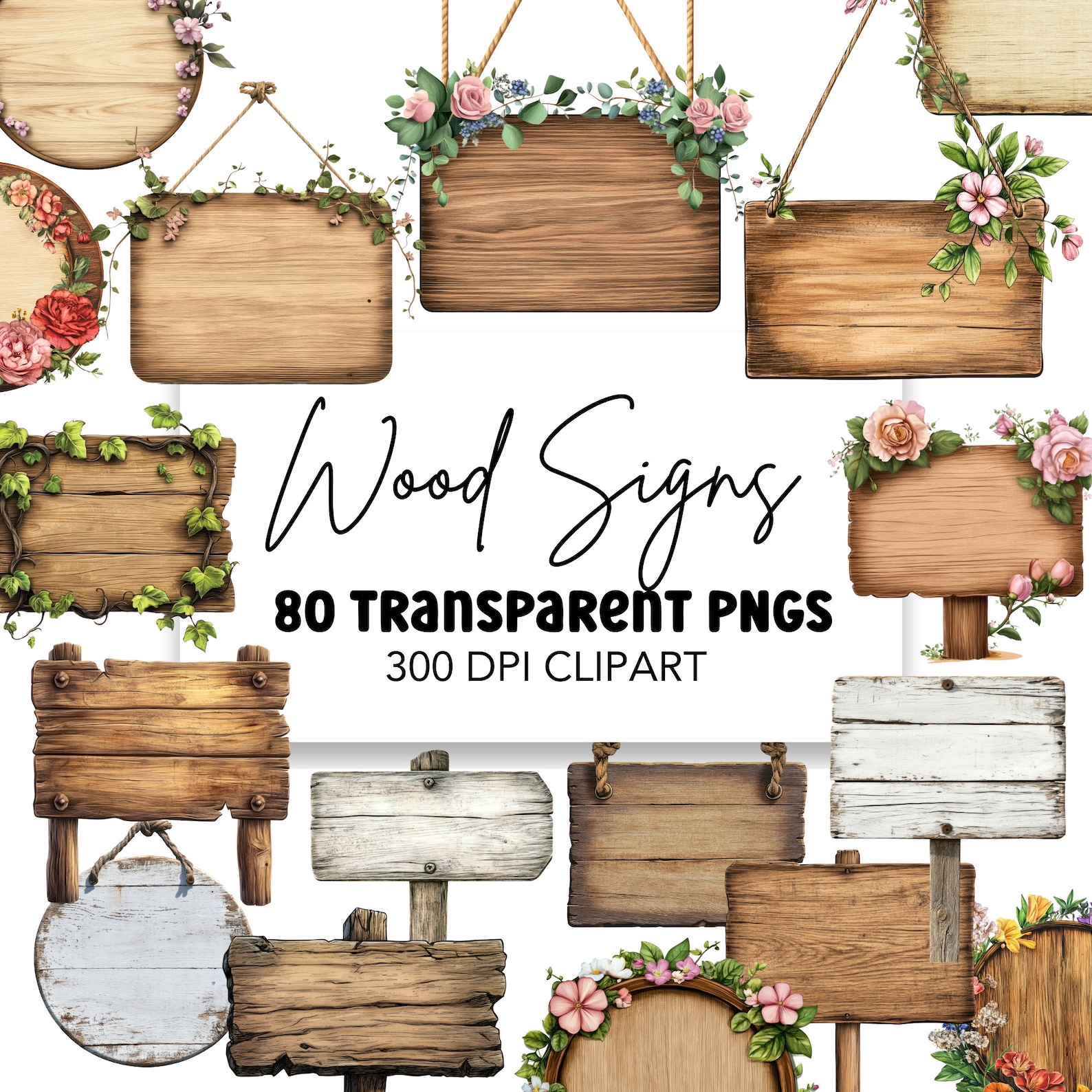 Rustic Farmhouse Blank Wooden Sign Clipart Bundle, Digital Download ...